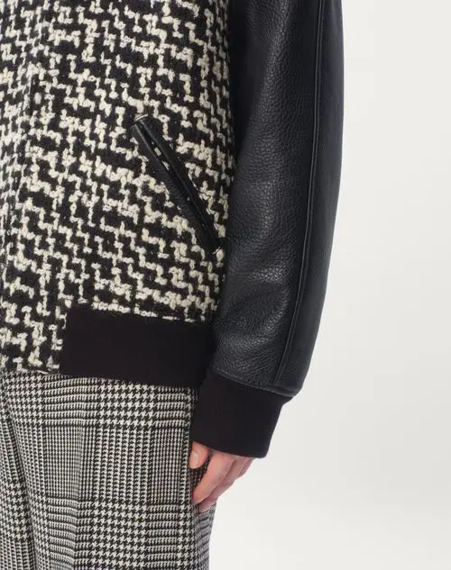 Valentino Garavani Chez Zip-up Bomber Jacket With Leather Accents - Ivory/black