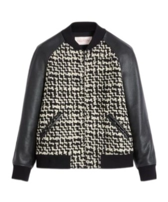 Valentino Garavani Chez Zip-up Bomber Jacket With Leather Accents - Ivory/black