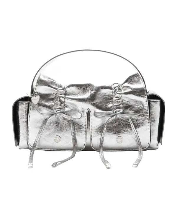 Acne Studios Metallic Leather Drawstring Tote Bag - White