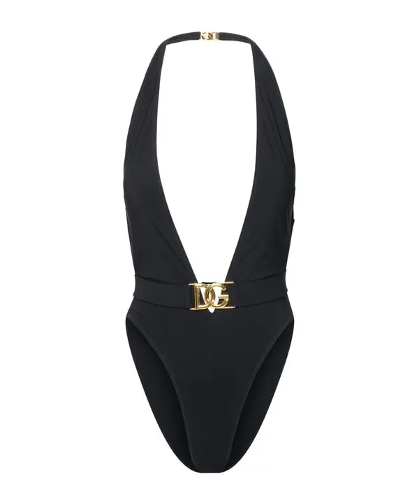 Dolce & Gabbana Dg Plaque One Piece Swimsuit - Black