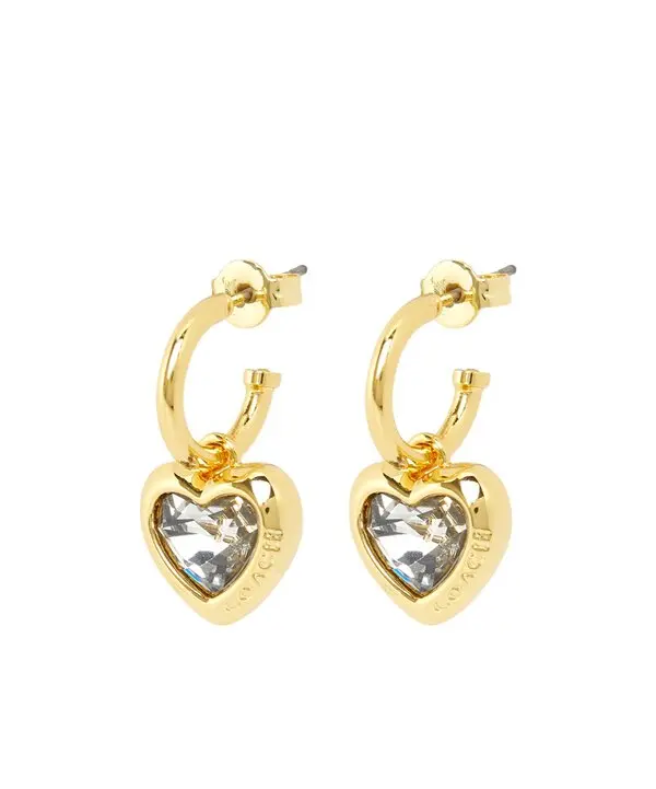 COACH Heart Shaped Hoop Earrings With Crystal - Yellow