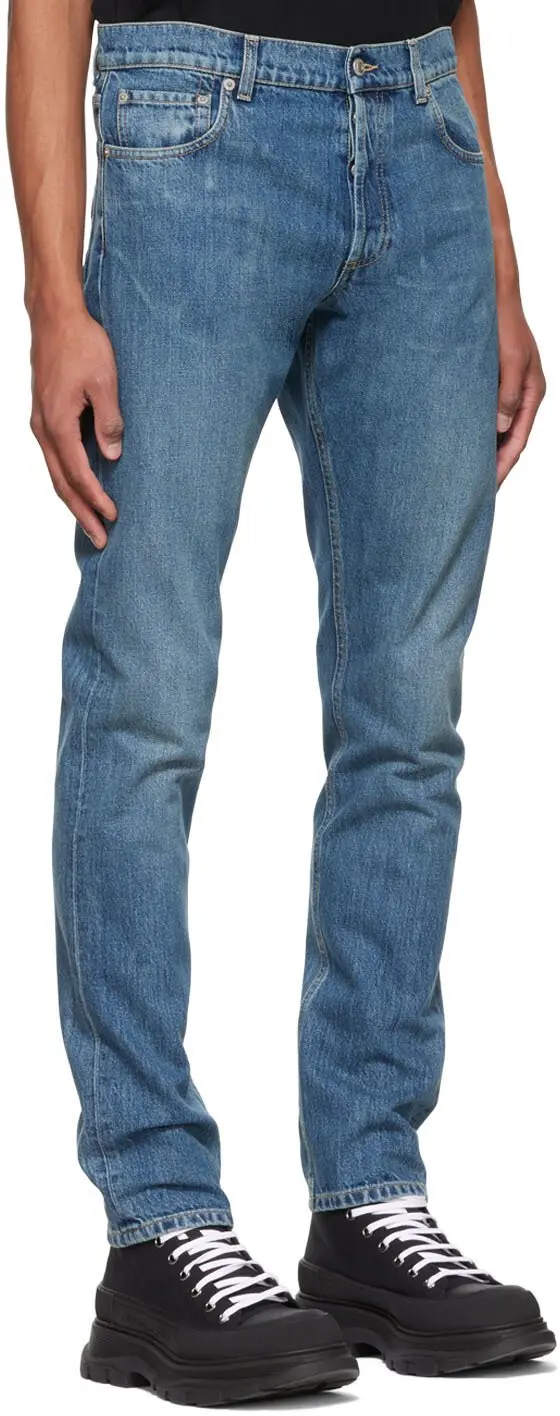 Alexander McQueen Low-rise Logo Embroidered Jeans - Blue