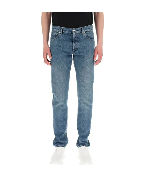 Alexander McQueen Low-rise Logo Embroidered Jeans - Blue