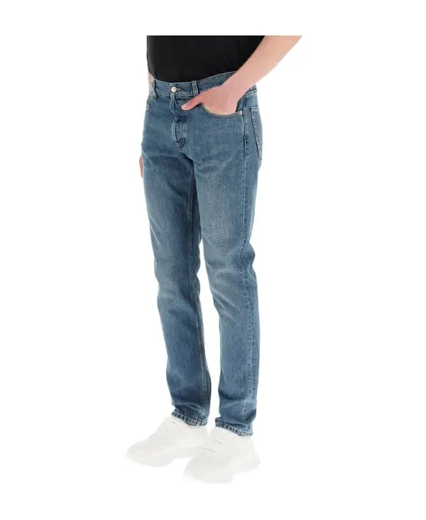 Alexander McQueen Low-rise Logo Embroidered Jeans - Blue