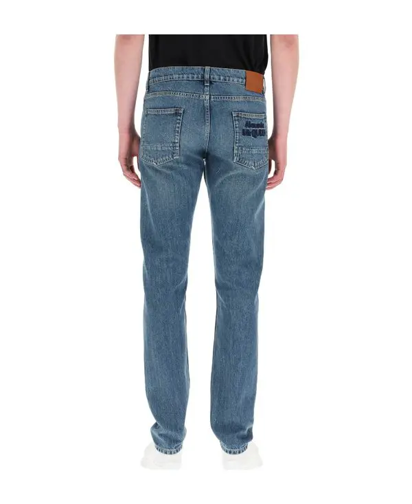 Alexander McQueen Low-rise Logo Embroidered Jeans - Blue
