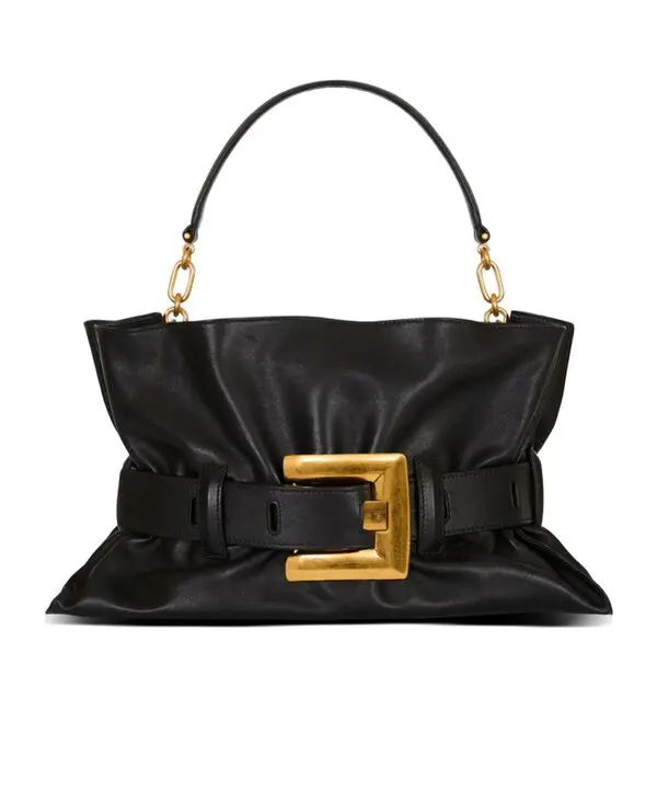 Balmain Anthem Buckled Medium Shoulder Bag - Black