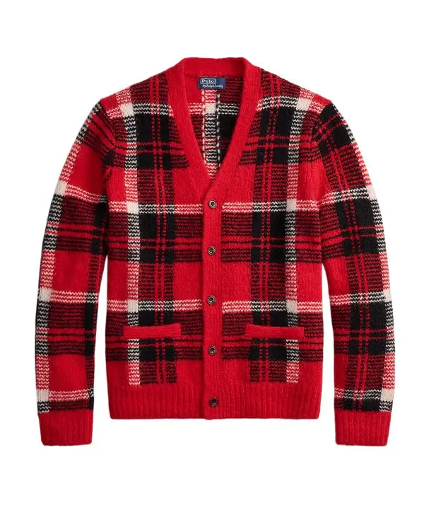 Polo Ralph Lauren Plaid V-neck Cardigan With Elbow Patches - Red