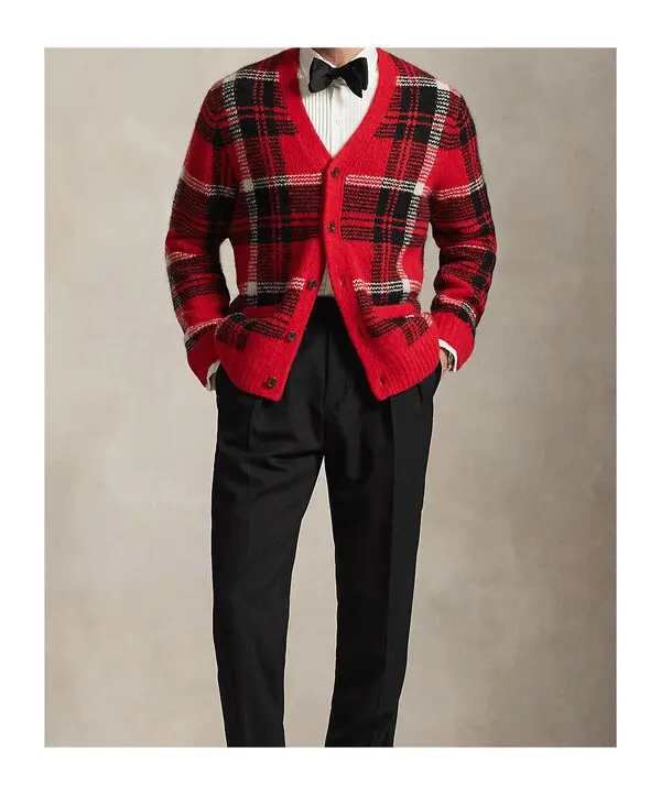 Polo Ralph Lauren Plaid V-neck Cardigan With Elbow Patches