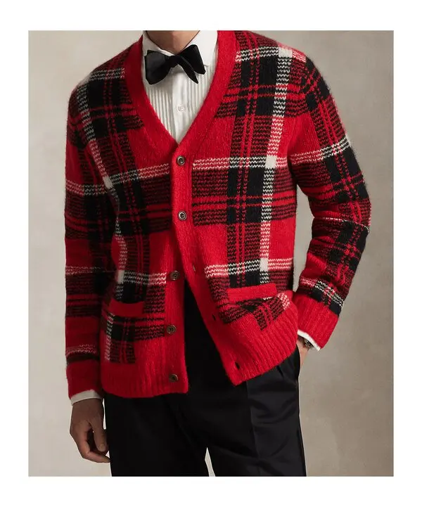 Polo Ralph Lauren Plaid V-neck Cardigan With Elbow Patches
