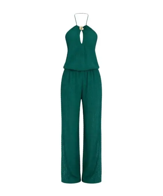 TWINSET Knitted Halter Neck Jumpsuit With Pearl Detail - Green