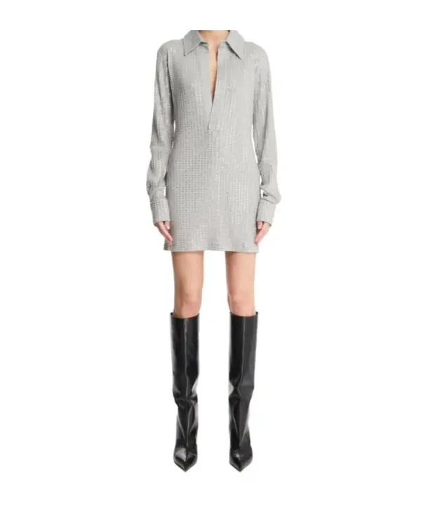 Attico Embellished Rhinestone Shirt Dress