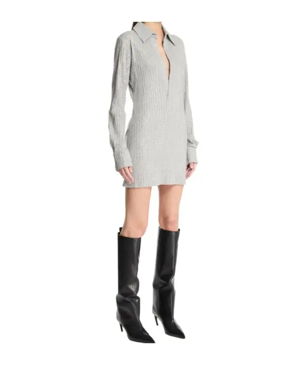 Attico Embellished Rhinestone Shirt Dress