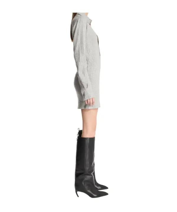 Attico Embellished Rhinestone Shirt Dress