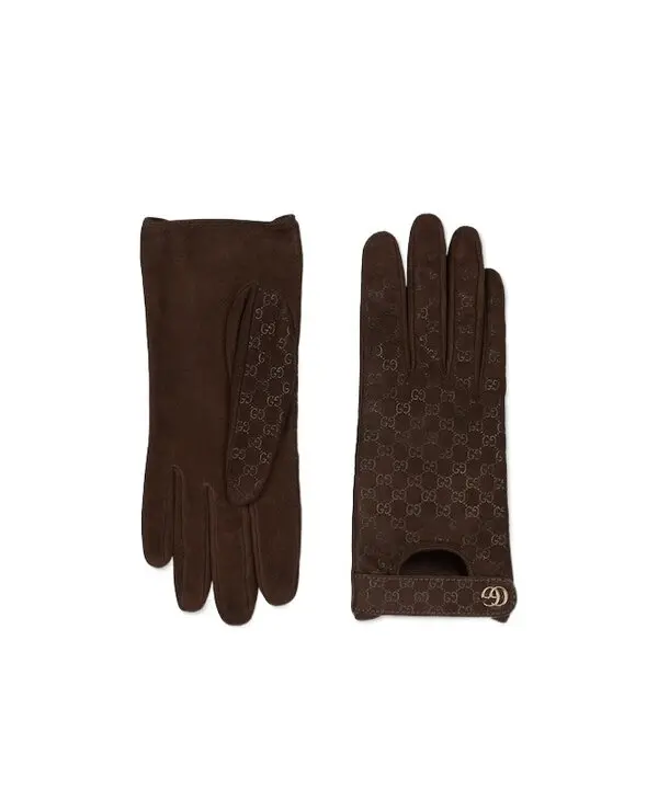 Gucci Elysees Monogrammed Gloves With Double G Snap Closure - Dark Brown