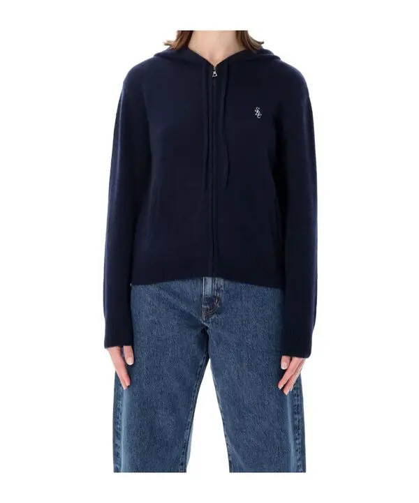 SPORTY  RICH Sporty & Rich Embroidered Knitted Zipped Hoodie