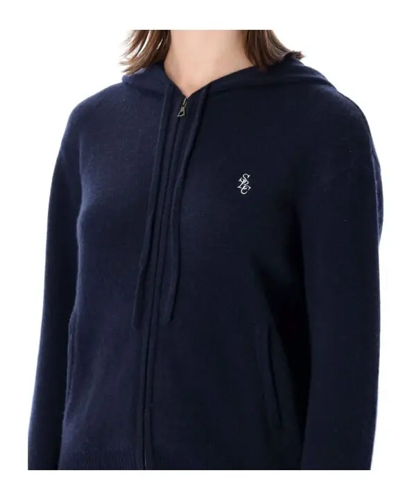 SPORTY  RICH Sporty & Rich Embroidered Knitted Zipped Hoodie