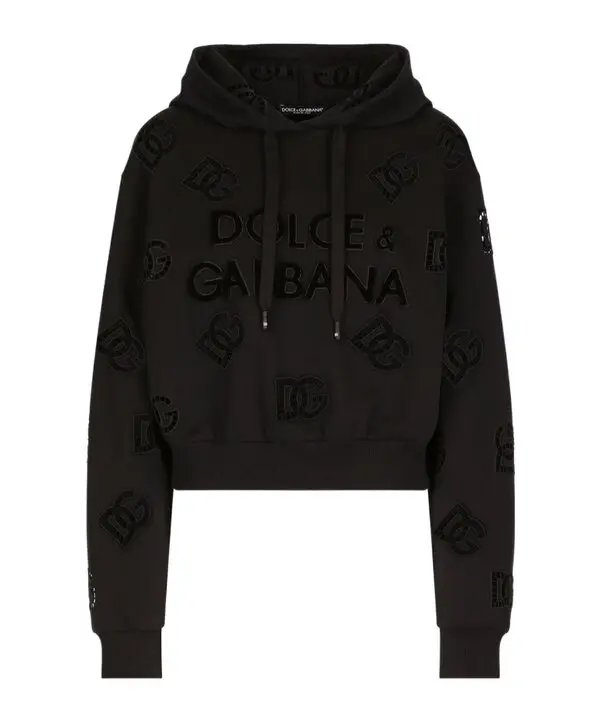 Dolce & Gabbana Cropped Dg Logo Jersey Hoodie