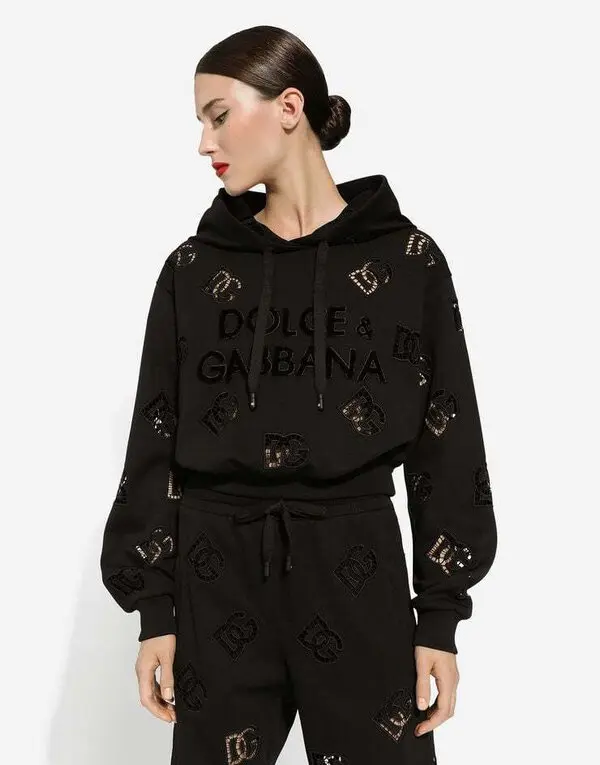 Dolce & Gabbana Cropped Dg Logo Jersey Hoodie