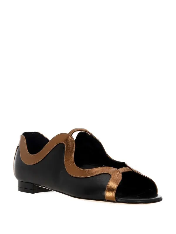 Manolo Blahnik Chilki Nappa Leather Flat Sandals With Bronze Scalloped Detail