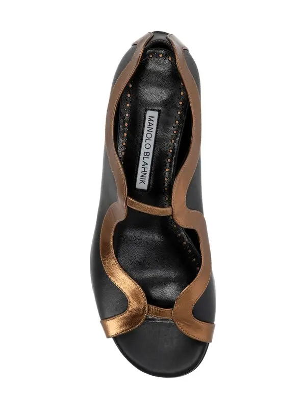 Manolo Blahnik Chilki Nappa Leather Flat Sandals With Bronze Scalloped Detail