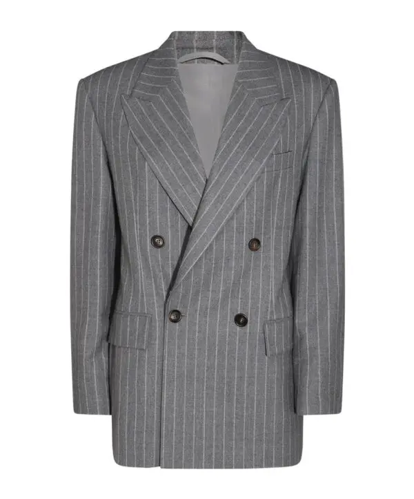 Brunello Cucinelli Striped Double-breasted Jacket - Gray
