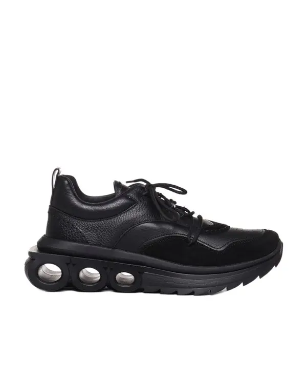 FERRAGAMO Gancini Plaque Lace-up Sneakers - Black