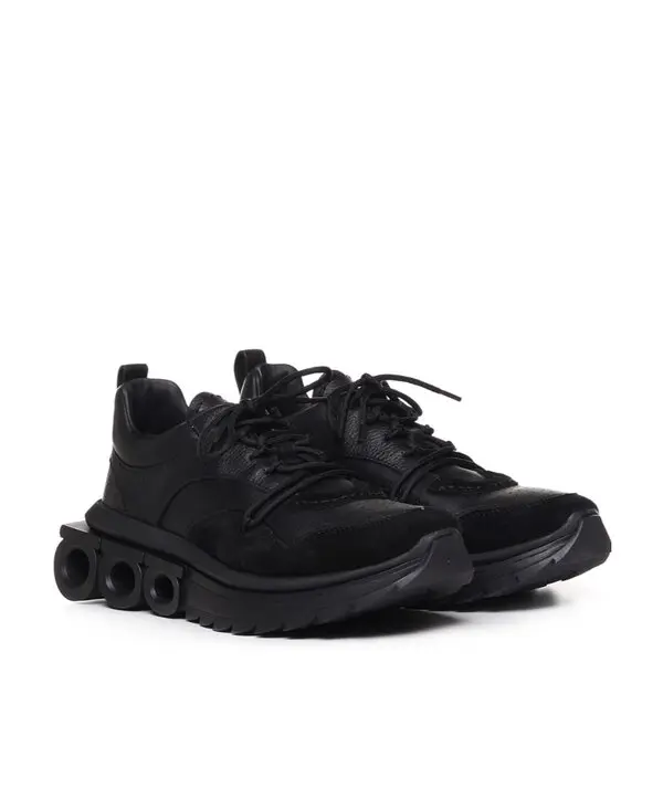 FERRAGAMO Gancini Plaque Lace-up Sneakers - Black