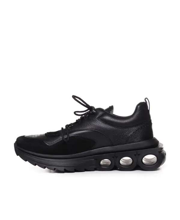 FERRAGAMO Gancini Plaque Lace-up Sneakers - Black
