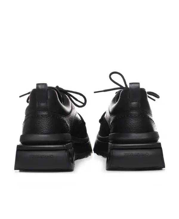 FERRAGAMO Gancini Plaque Lace-up Sneakers - Black