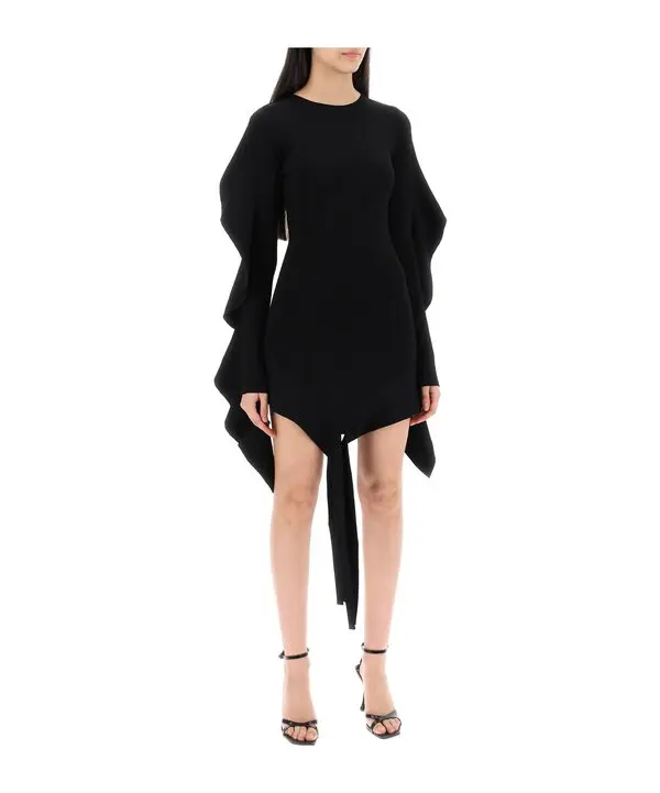 MUGLER Ruffled Asymmetric Hem Dress