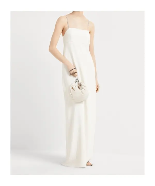 Brunello Cucinelli Square Neck Crepe Dress With Metallic Straps