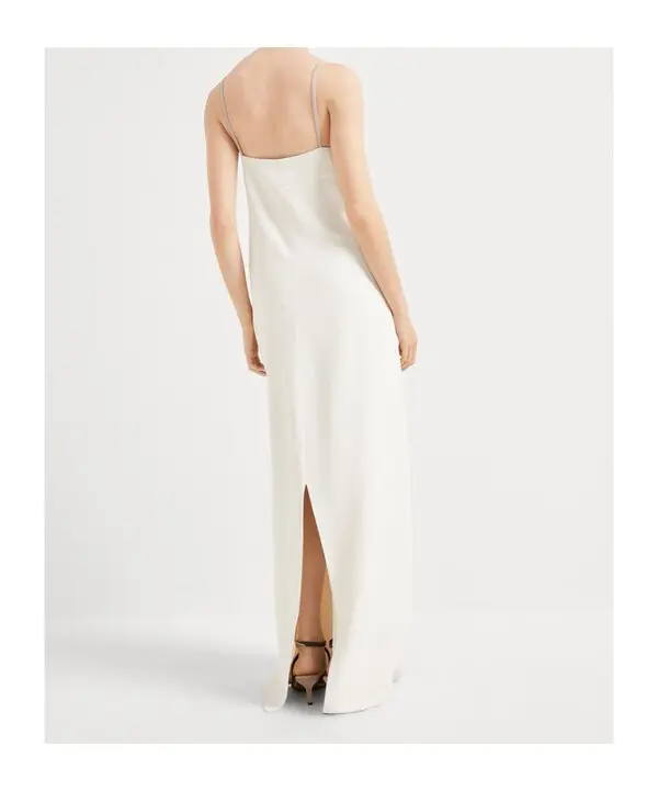 Brunello Cucinelli Square Neck Crepe Dress With Metallic Straps