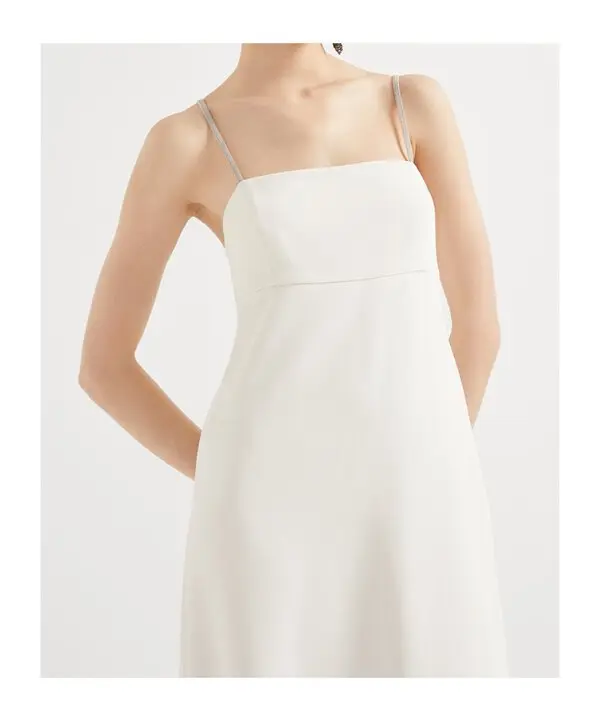Brunello Cucinelli Square Neck Crepe Dress With Metallic Straps