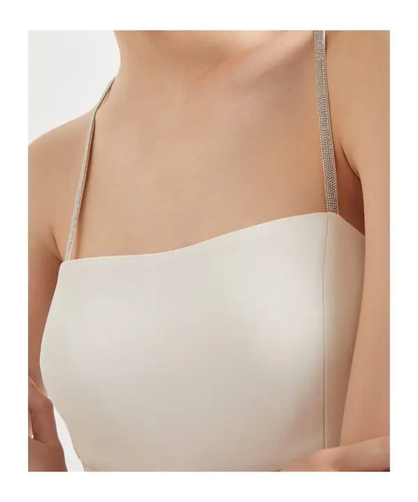 Brunello Cucinelli Square Neck Crepe Dress With Metallic Straps