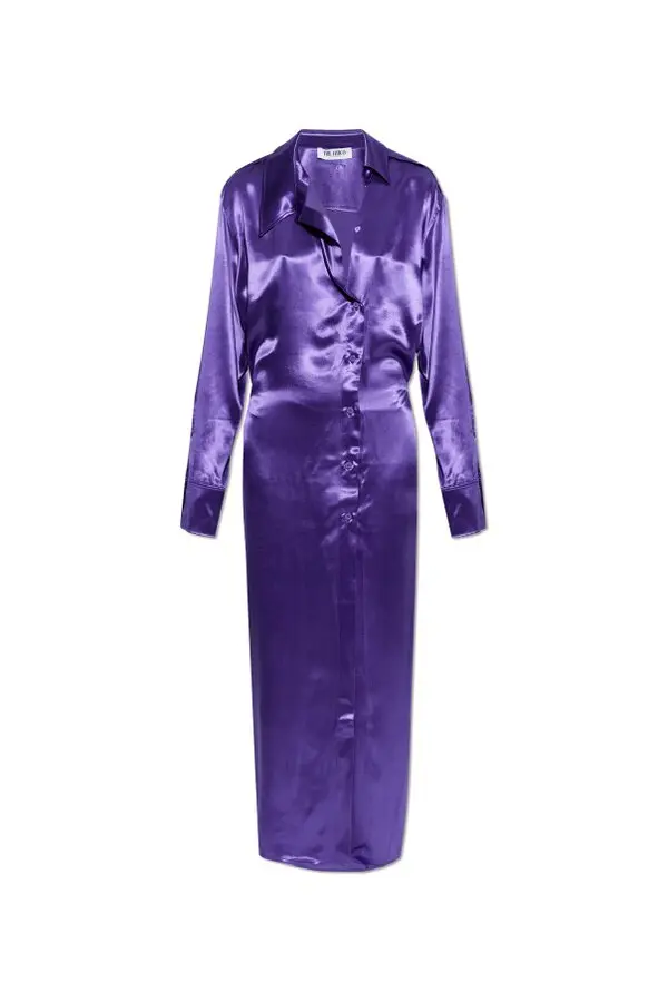 Attico Satin Buttoned Long Sleeve Shirt Dress