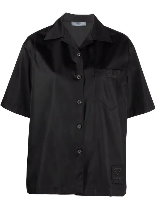 Prada Re-nylon Gabardine Short-sleeve Shirt With Logo Patch