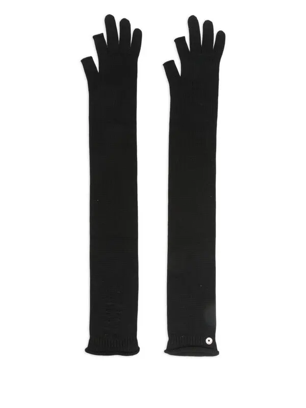 Rick Owens Fingerless Ribbed Knit Gloves - Black
