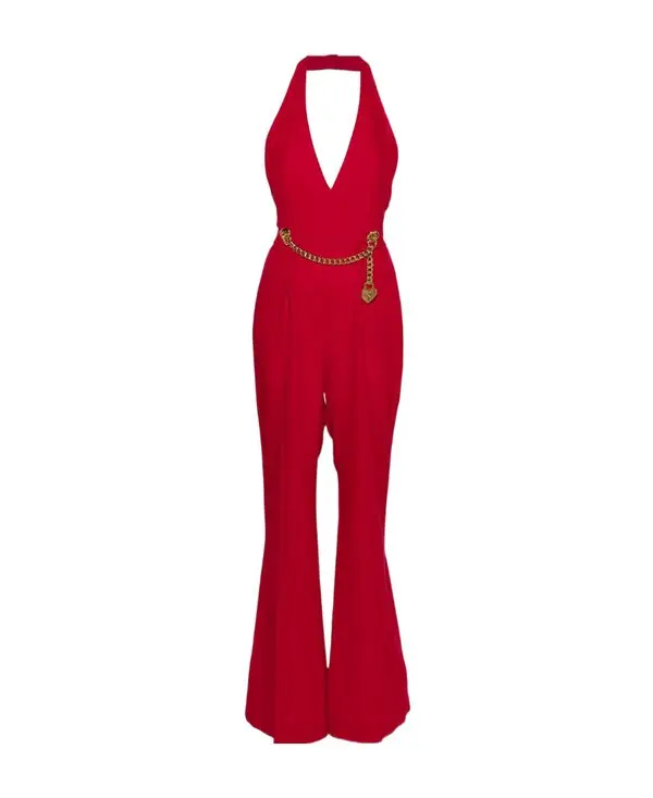 Moschino Chain-embellished Halterneck Jumpsuit - Red