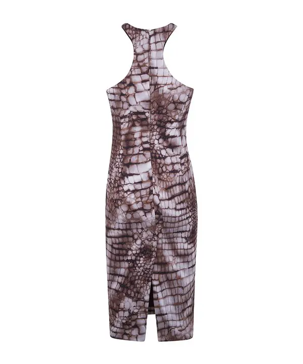 Elisabetta Franchi Halterneck Animal-print Midi Dress - Gray