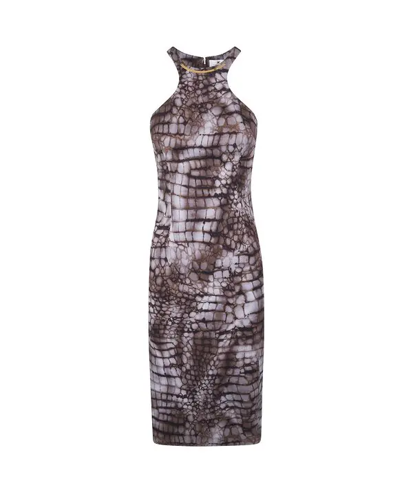 Elisabetta Franchi Halterneck Animal-print Midi Dress - Gray
