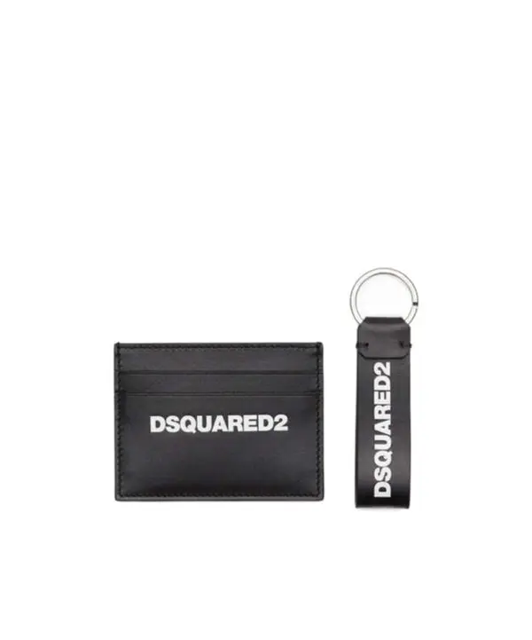 Dsquared2 Logo Printed Credit Card Holder Keyring Set - Black