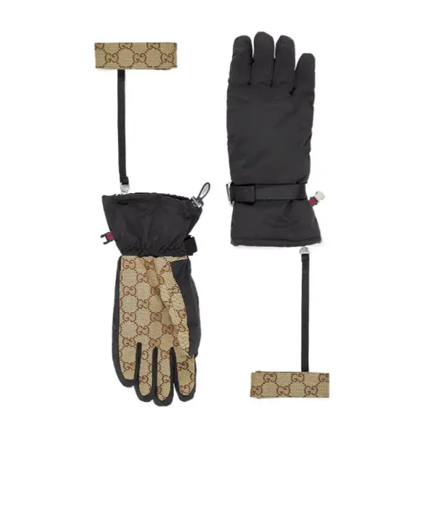 Gucci Monogrammed Drawstring Gloves - Black, Beige And Dark Brown