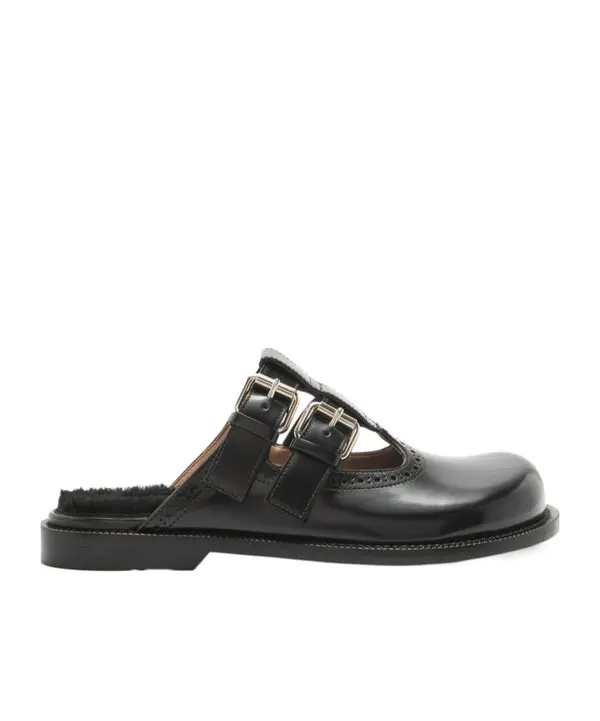 Loewe Campo Mary Jane Mule In Brushed Calfskin And Shearling
