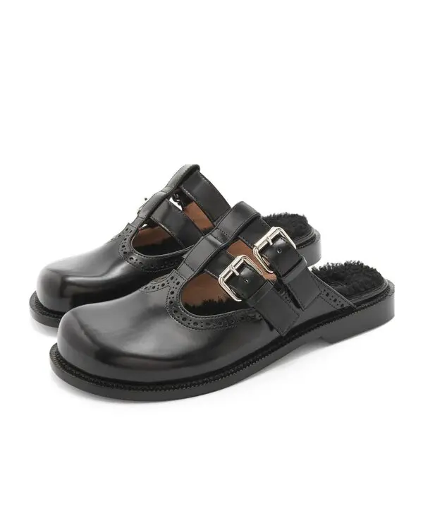 Loewe Campo Mary Jane Mule In Brushed Calfskin And Shearling