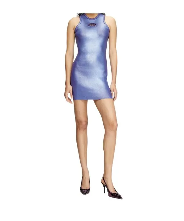 DIESEL® Metallic Ribbed Knit Mini Dress - Purple
