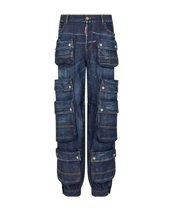 Dsquared2 Baggy Fit Cargo Jeans With Cat Beard Effect