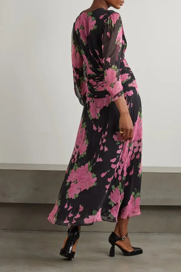 Rixo Floral-print Gathered Midi Dress