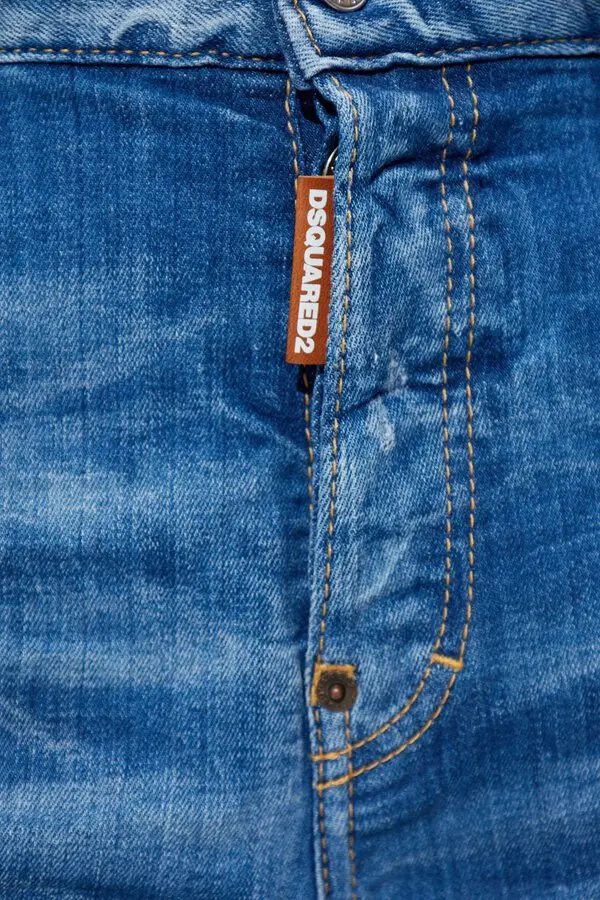 Dsquared2 Logo Patch Ripped Wide Leg Jeans - Blue