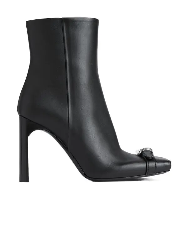 Balenciaga Square Toe Buckle Detail Ankle Boots