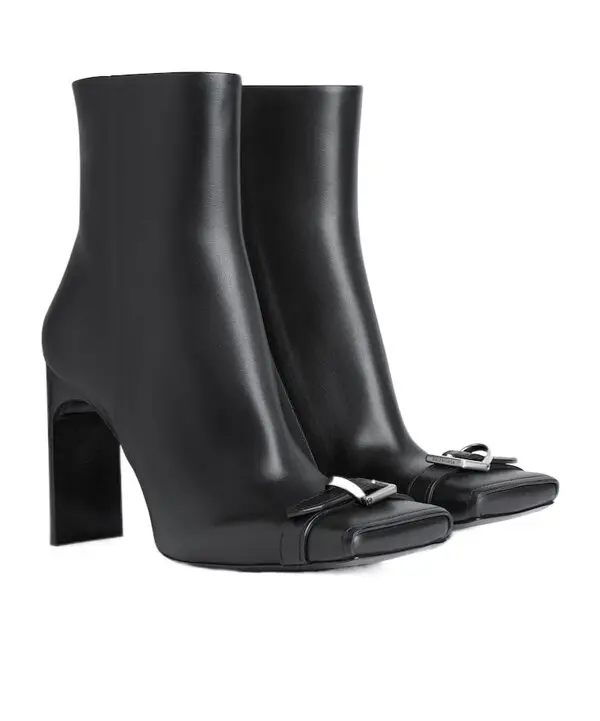 Balenciaga Square Toe Buckle Detail Ankle Boots